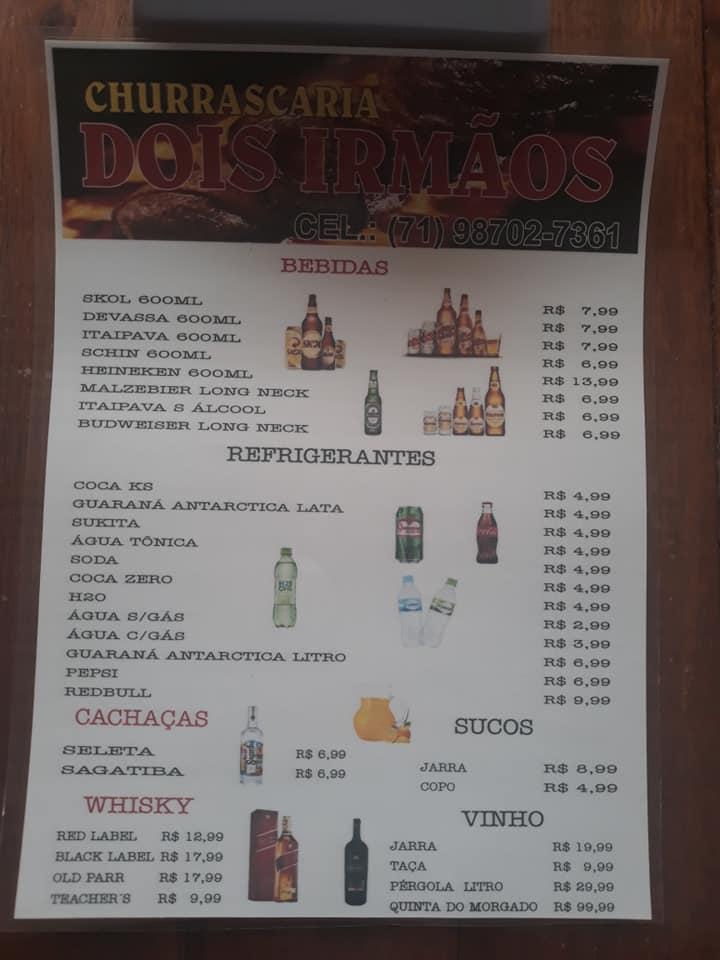 Menu at Bar Dois Irmaos, Salvador, Rua Aristides Milton 55