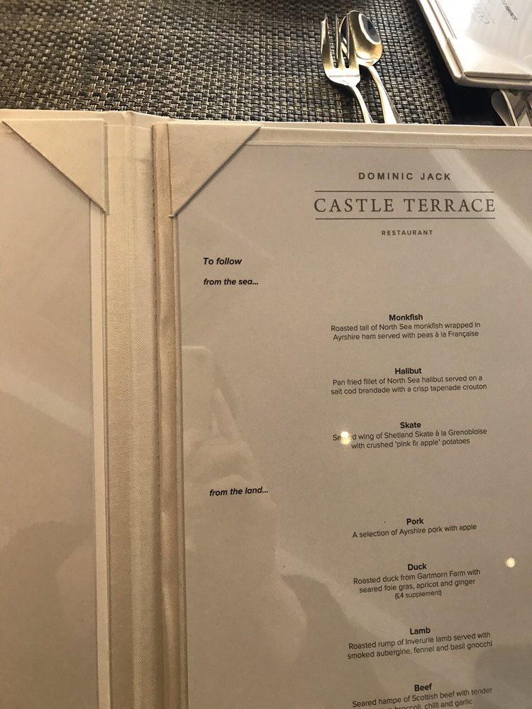 Menu at Castle Terrace restaurant, Edinburgh