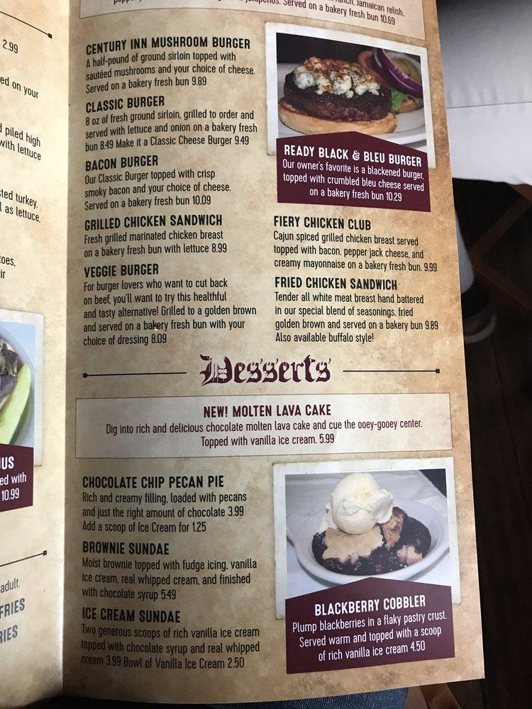 Menu at Century Inn Restaurant, Cincinnati, Springfield Pike