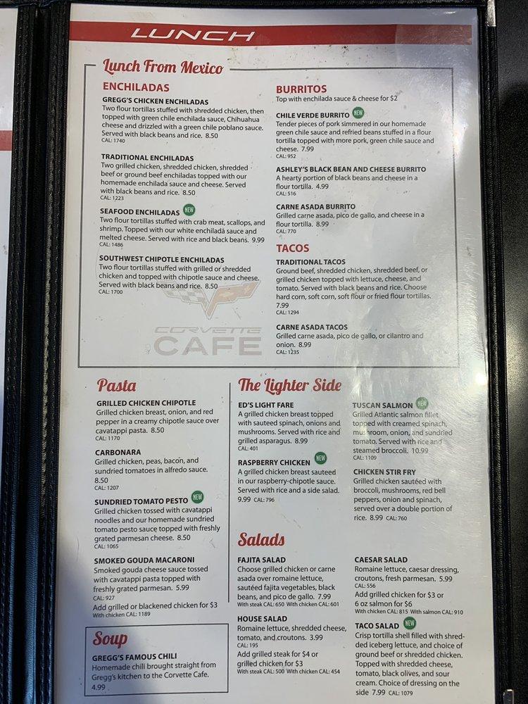 Menu at Corvette Cafe, Omaha