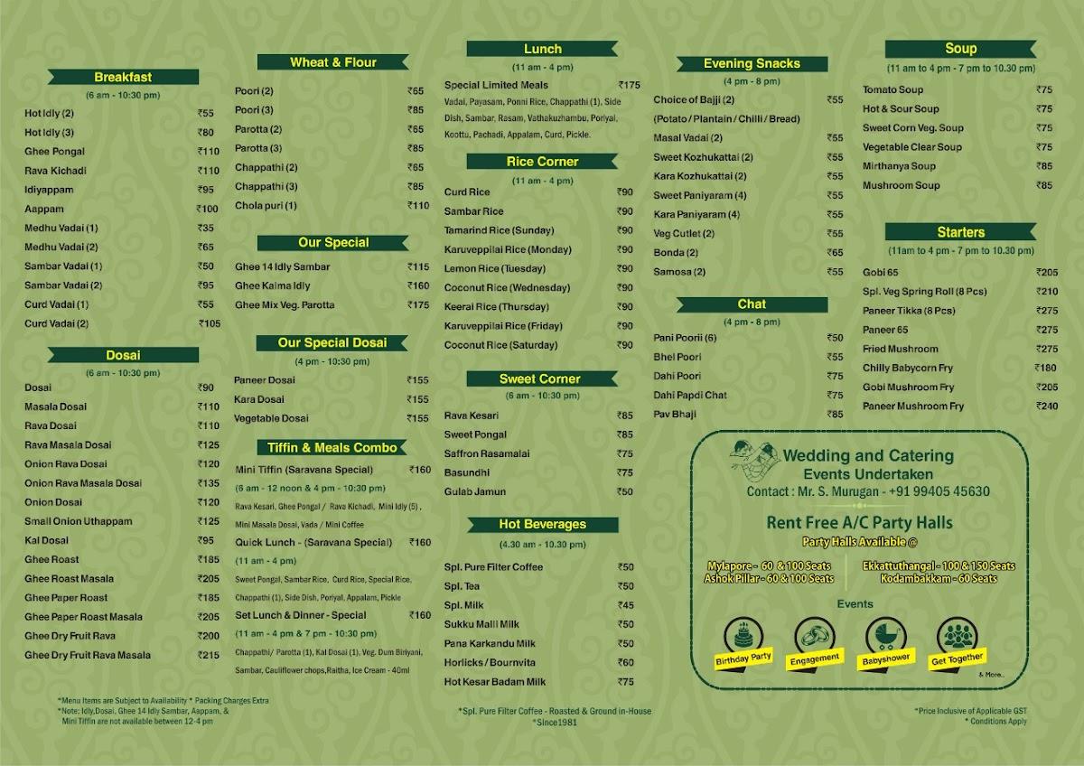 Menu at SARAVANA BHAVAN, Chennai, No:1444