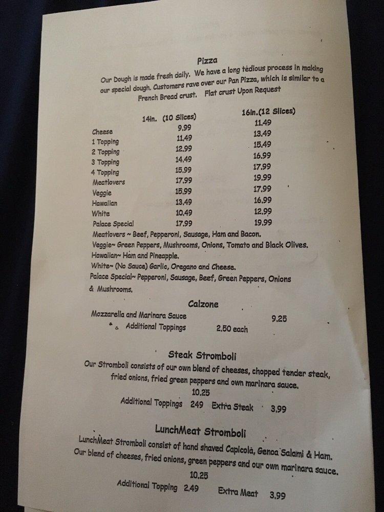 Menu at Hurlock Pizza Palace pizzeria, Hurlock