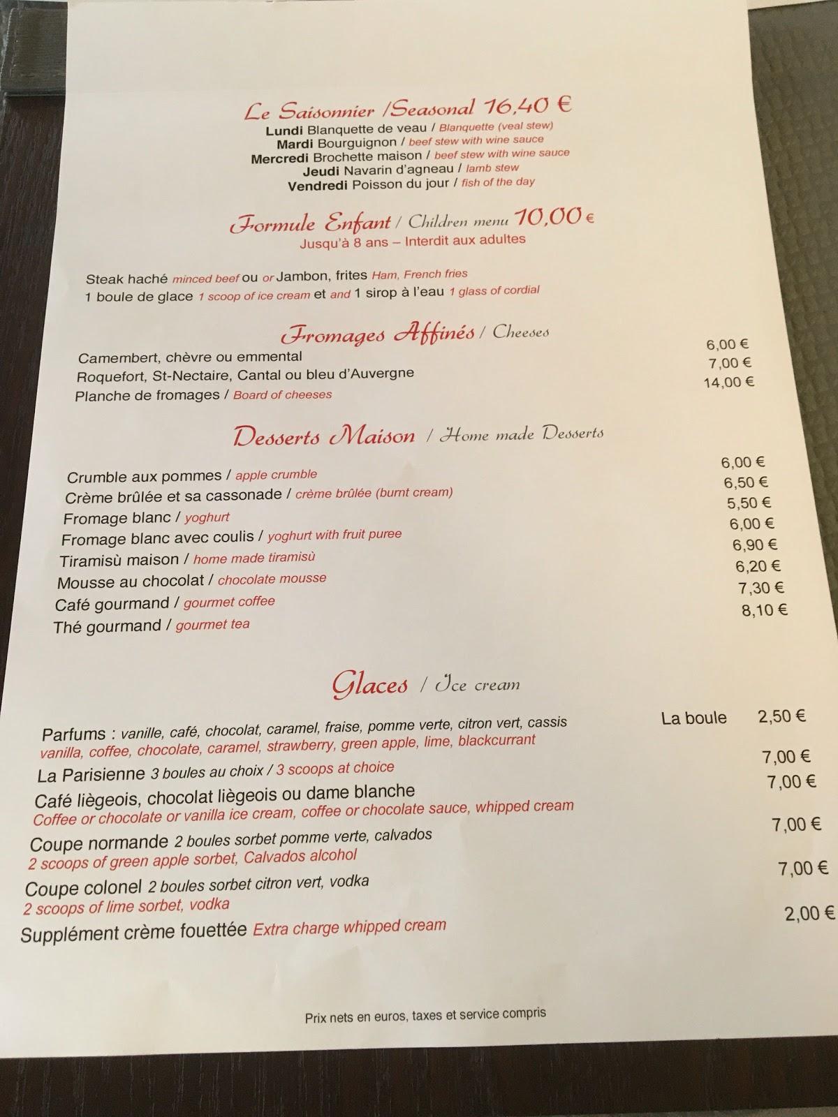 Menu at Le Versailles restaurant, Issy-les-Moulineaux, 1 Rue Ernest Renan
