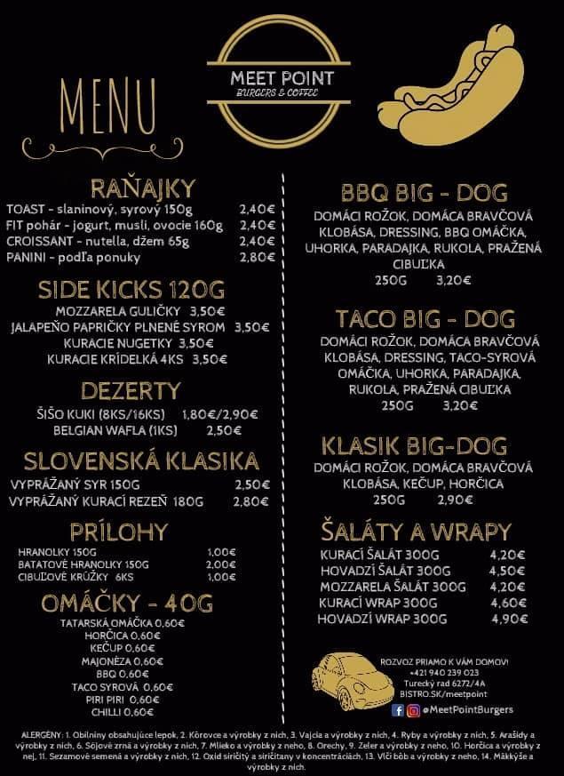 Menu at MEET POINT restaurant, Levice