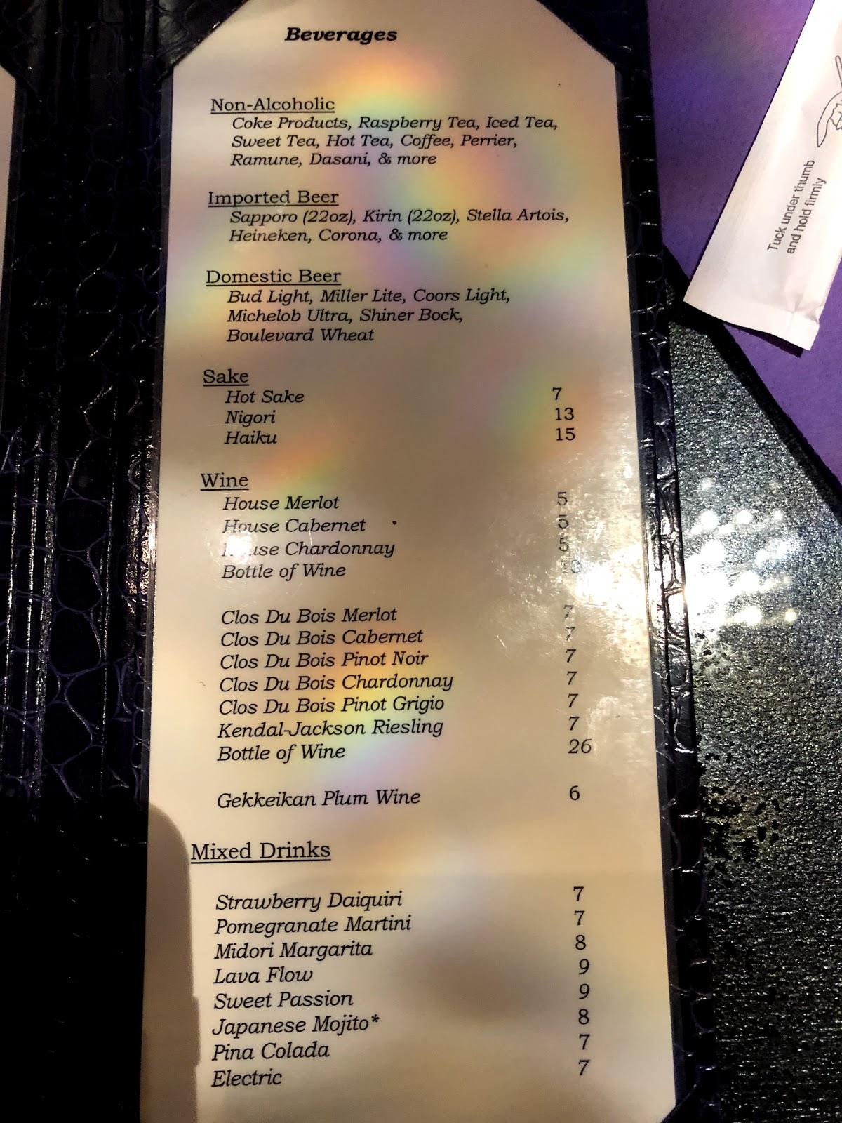 Menu at Mitsu Neko Fusion Cuisine & Sushi restaurant, Branson