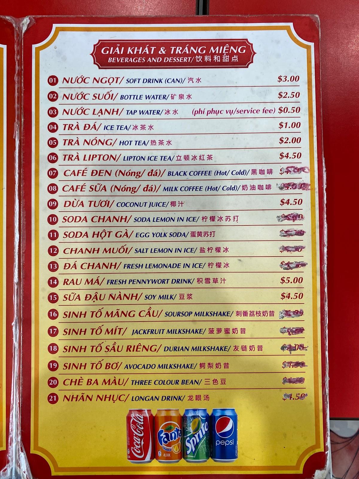 Menu at Pho Hong Tam restaurant, Rosewater