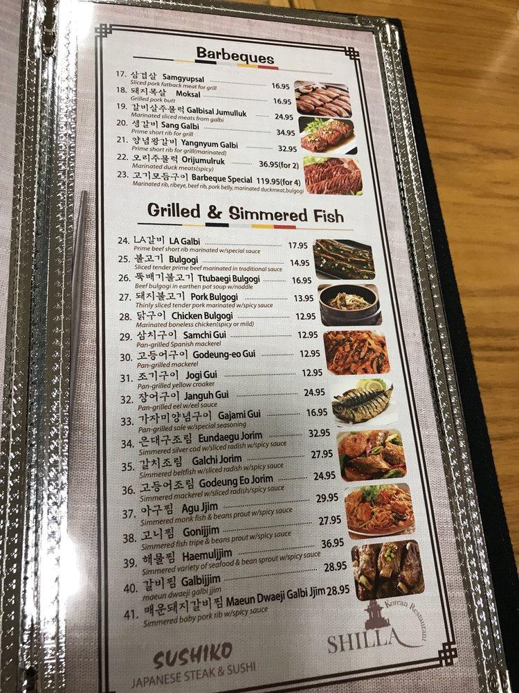 Menu at SHILLA Korean Restaurant, Montgomery, Carmichael Rd