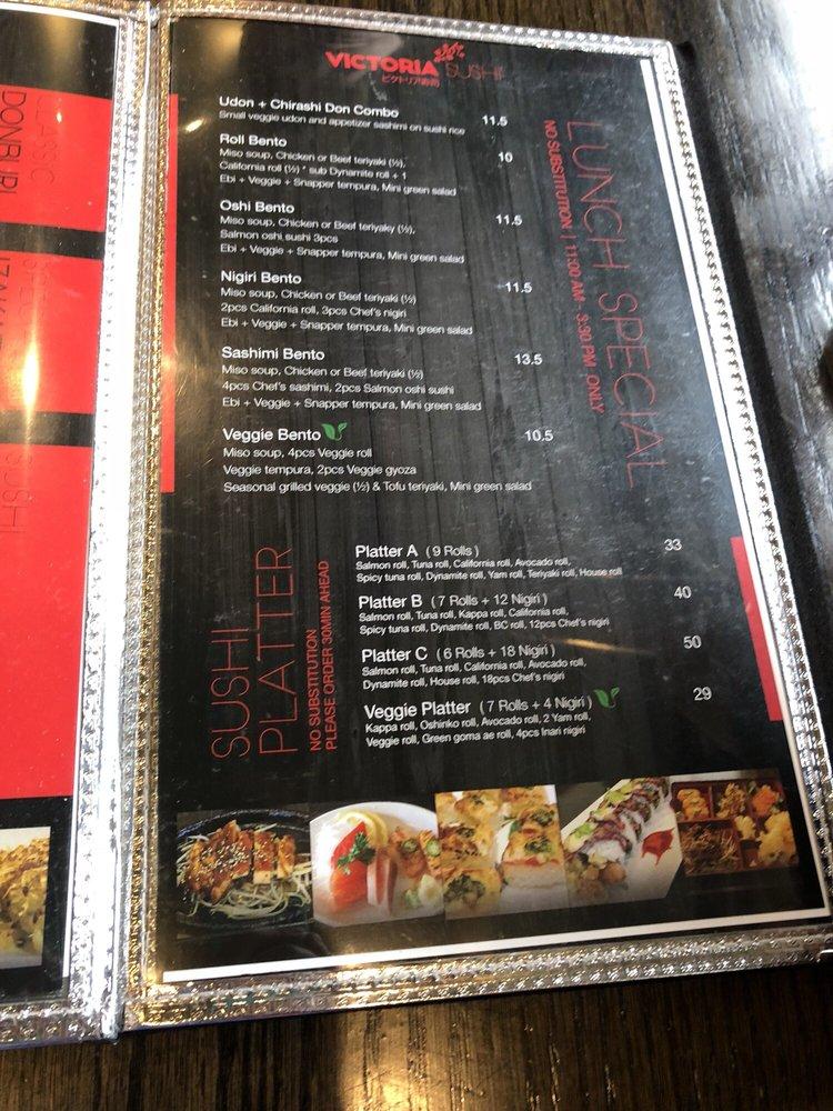 Menu at Victoria Sushi restaurant, New Westminster