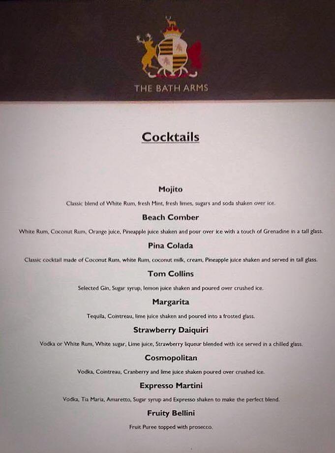 Menu at Bath Arms Hotel pub & bar, Cheddar
