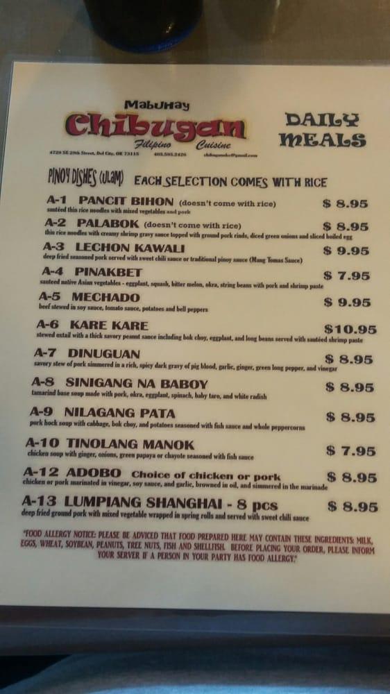 Menu at Chibugan Filipino Cuisine restaurant, Del City