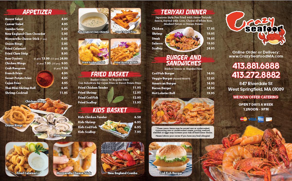 Menu at Crazy Seafood Cajun Seafood and Bar, West Springfield