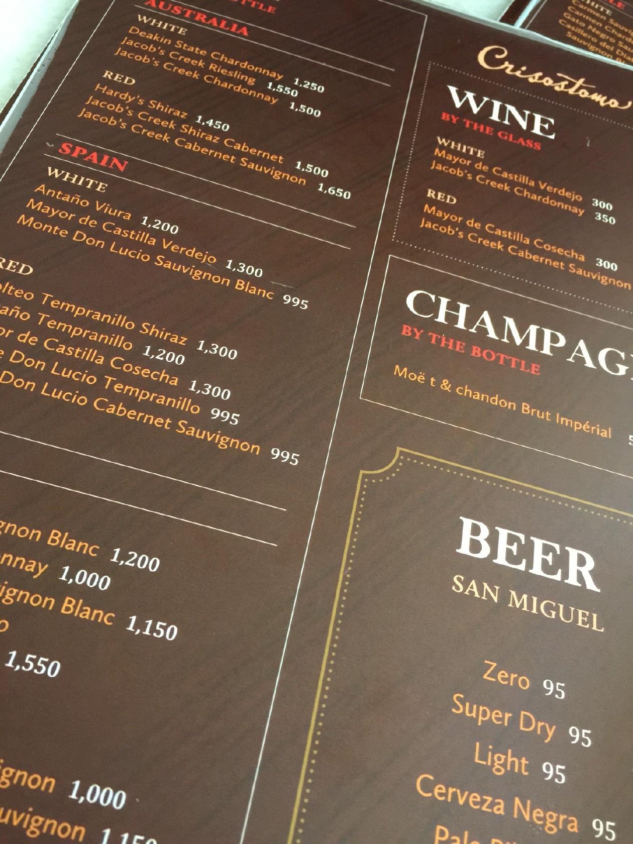 Menu at Crisostomo restaurant, Pasay, L104