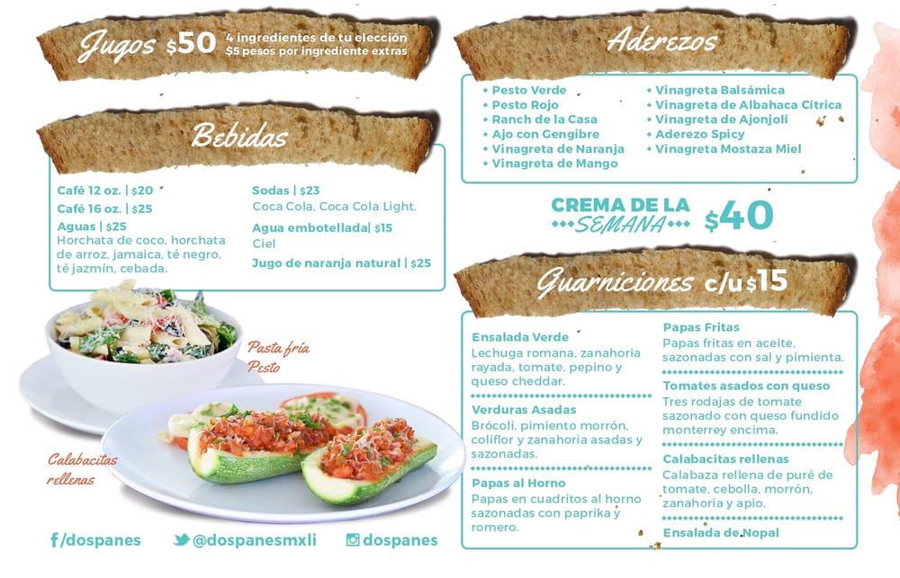 Menu at Dos Panes / Sucursal L Montejano restaurant, Mexicali