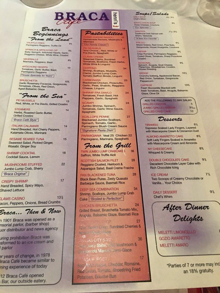 Menu at Henris @ Braca Cafe, Sea Isle City