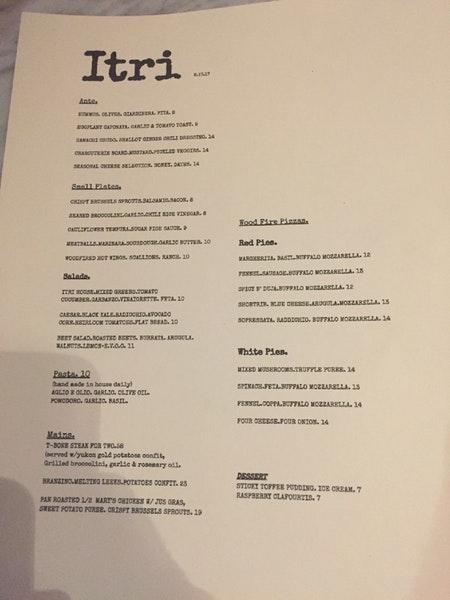 Menu at Itri Wood Fired pub & bar, Bristol