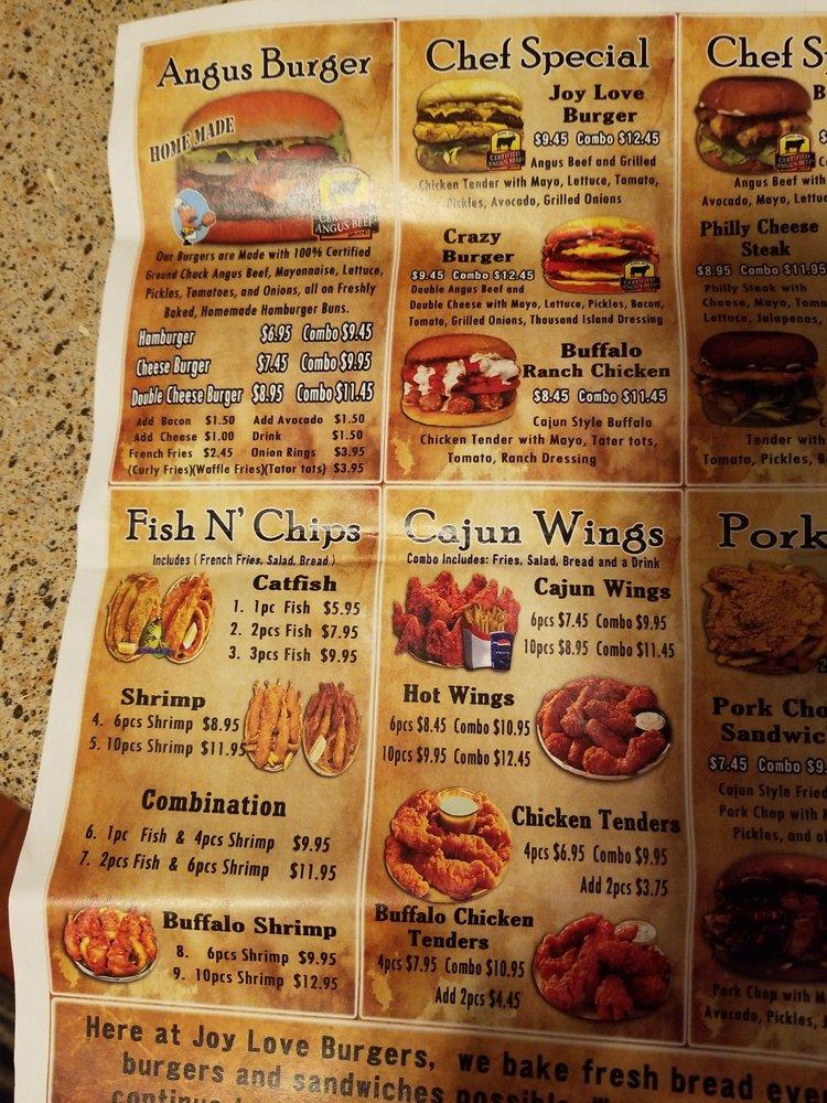 Menu at Joy Love Burger restaurant, Houston, Memorial Dr suite b