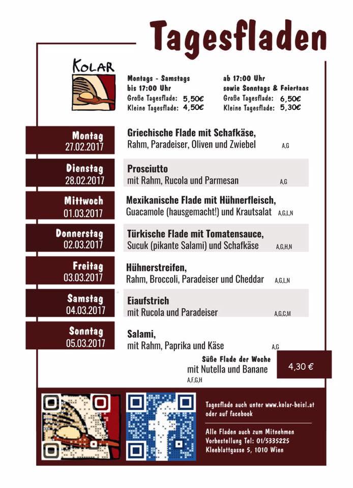 Menu at Kolar Beisl - Kleeblattgasse pub & bar, Vienna, Kleeblattgasse 5