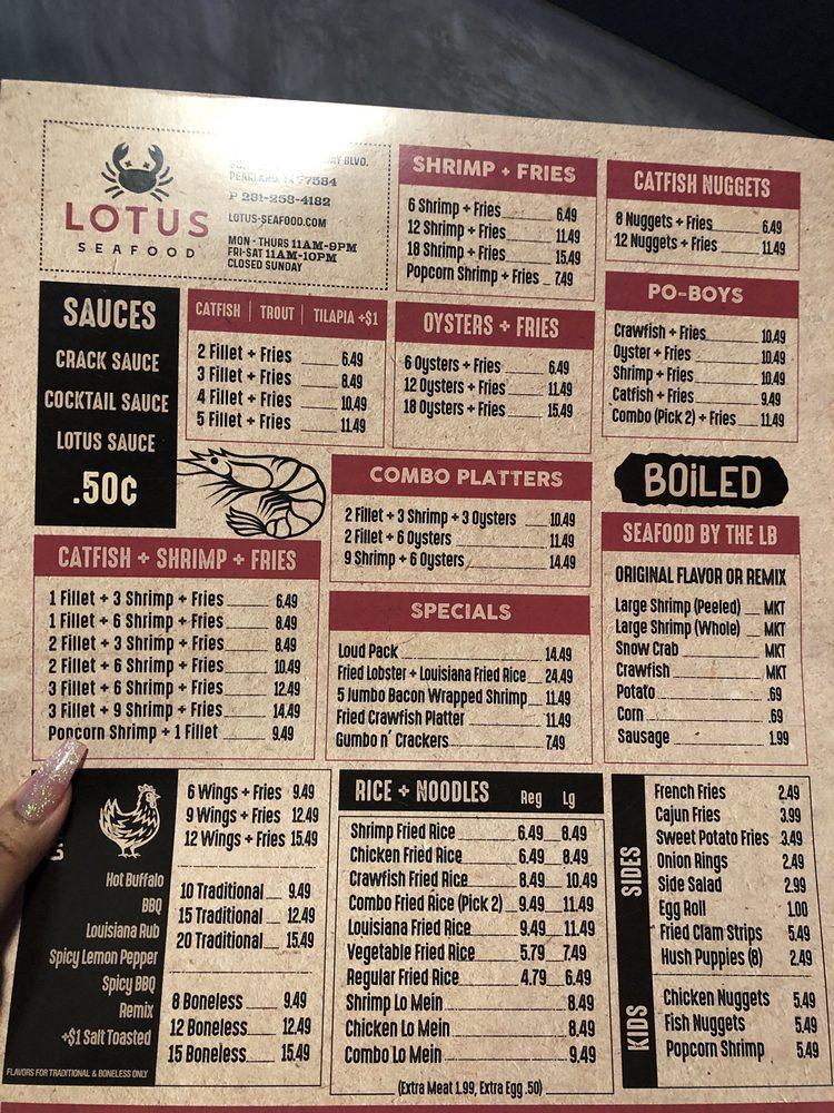 Menu at Lotus Seafood restaurant, Pearland
