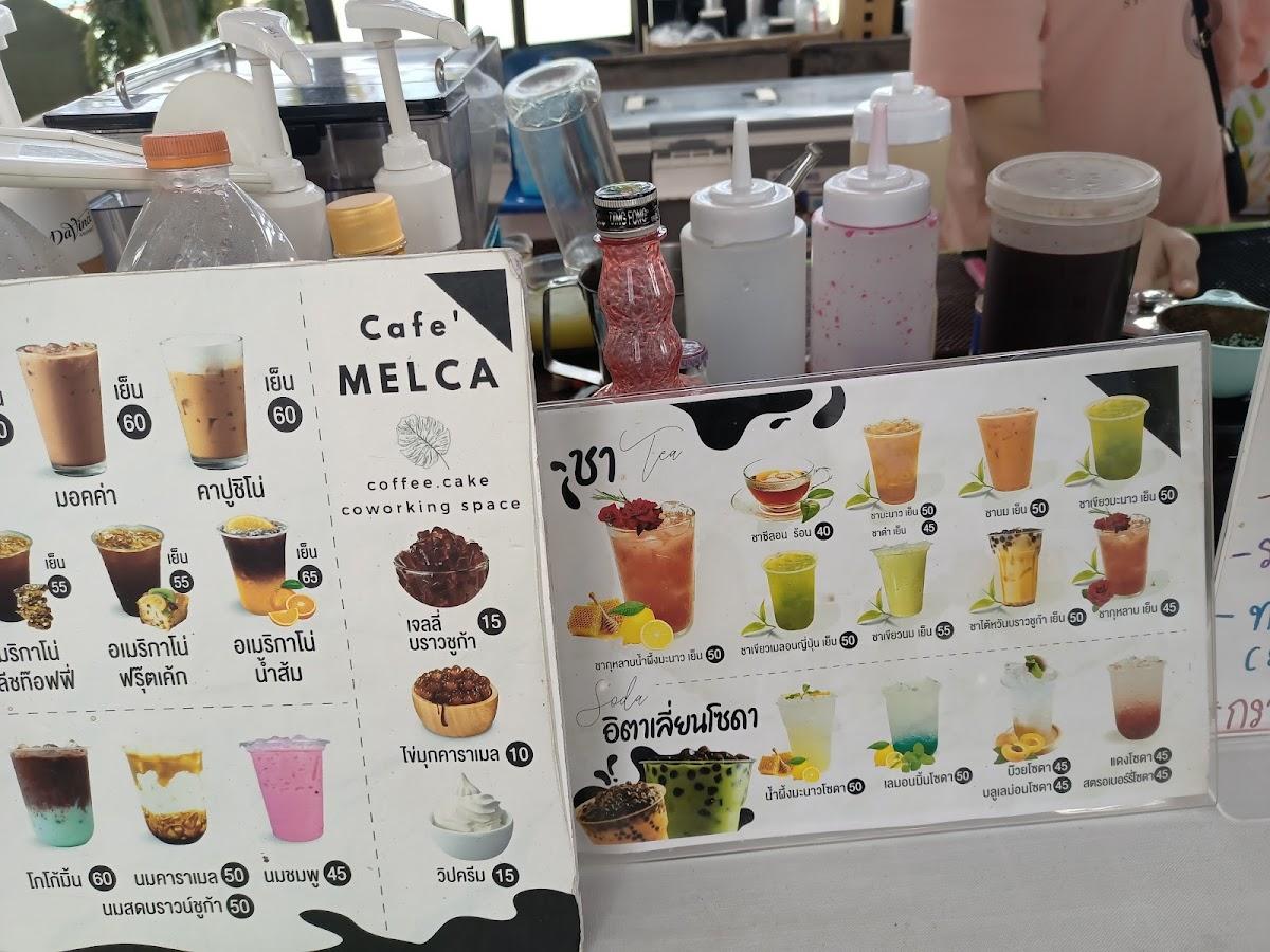 Menu at Malca. Cafe on the beach, Phla