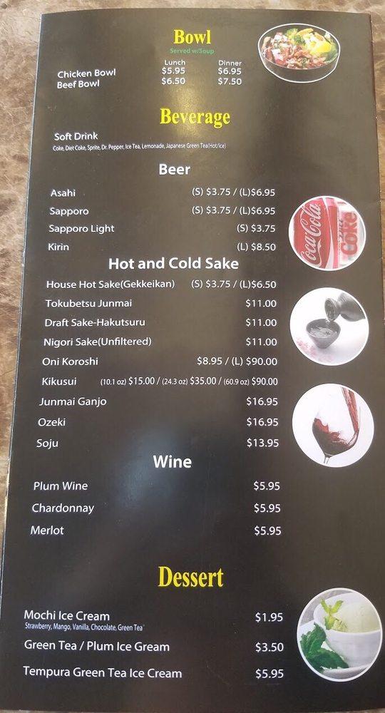 Menu at Matsu Sushi restaurant, Castaic