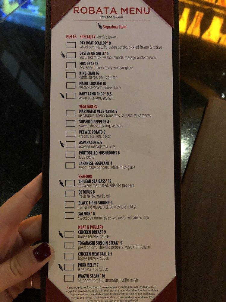 Menu at Otoro Robata Grill restaurant, Las Vegas