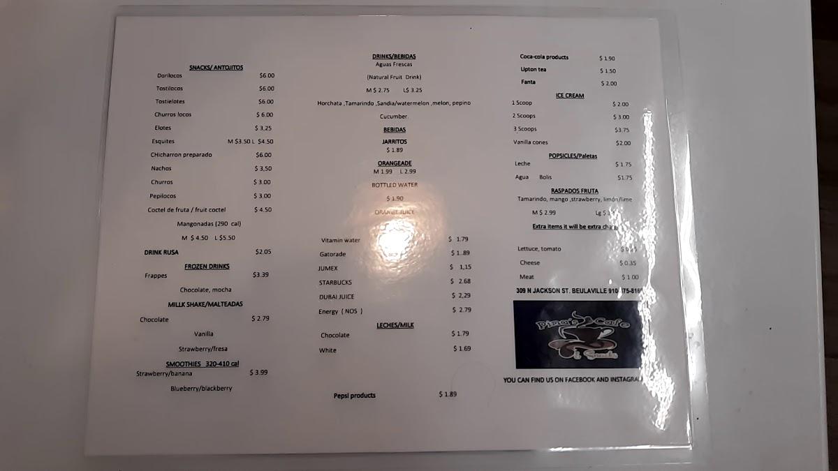 Menu at Pina's Cafe & Snacks, Beulaville