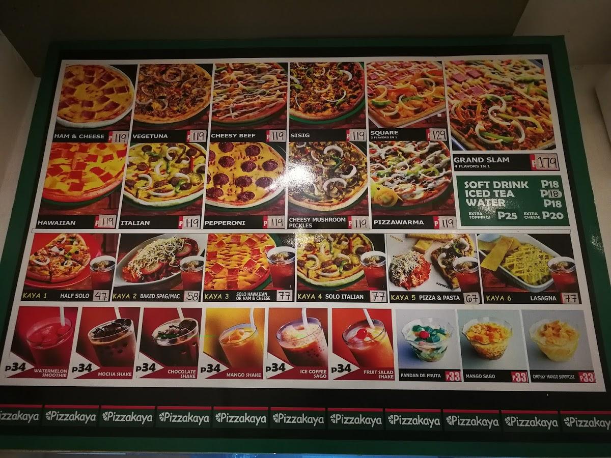 Menu at Pizzakaya restaurant, Davao City, McArthur Highway