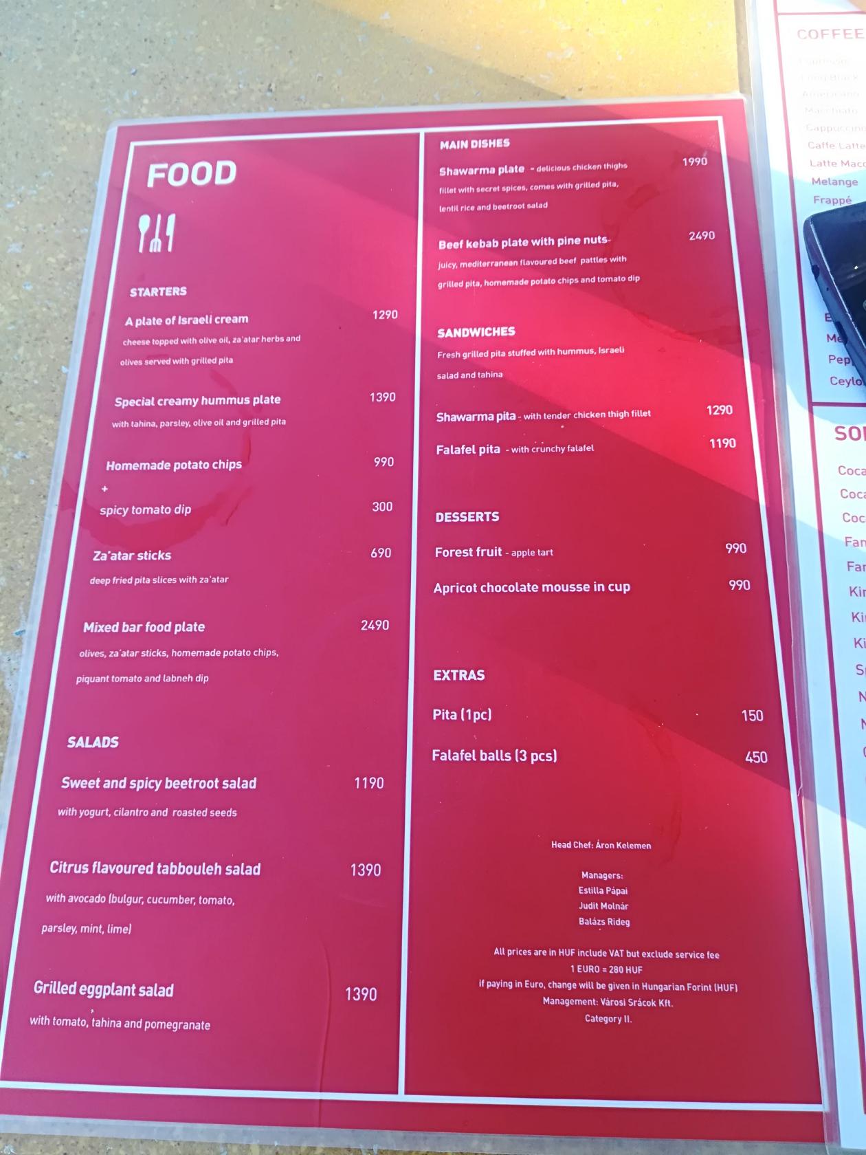 Menu at PONTOON pub & bar, Budapest