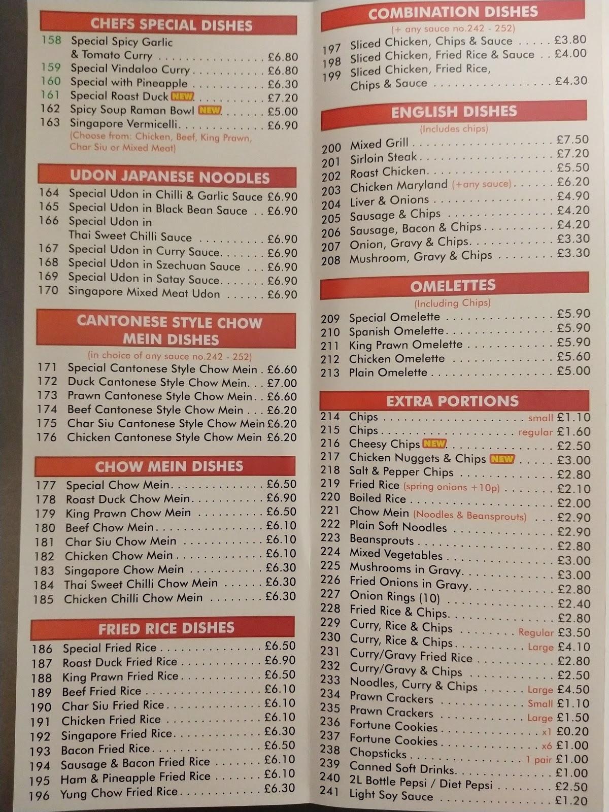 Menu at Silver Star fast food, Sunderland