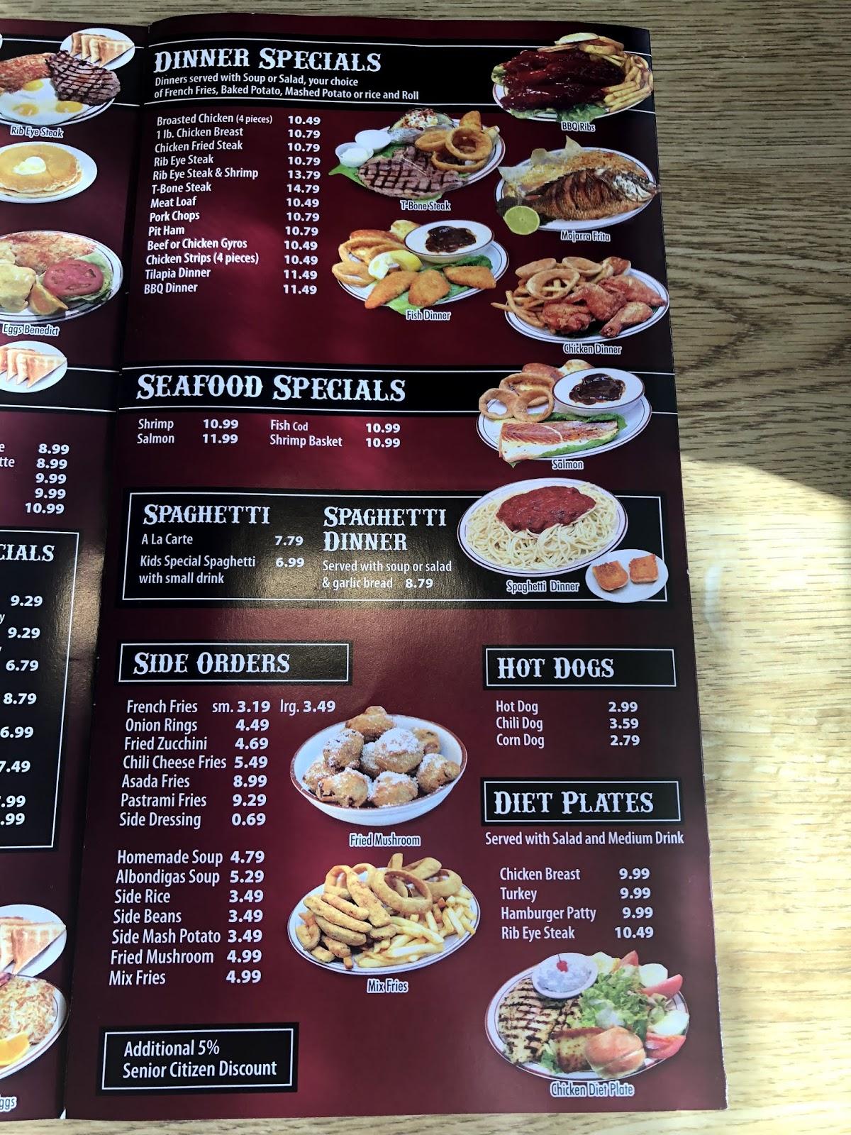 Menu at Terry's Cafe, Stanton