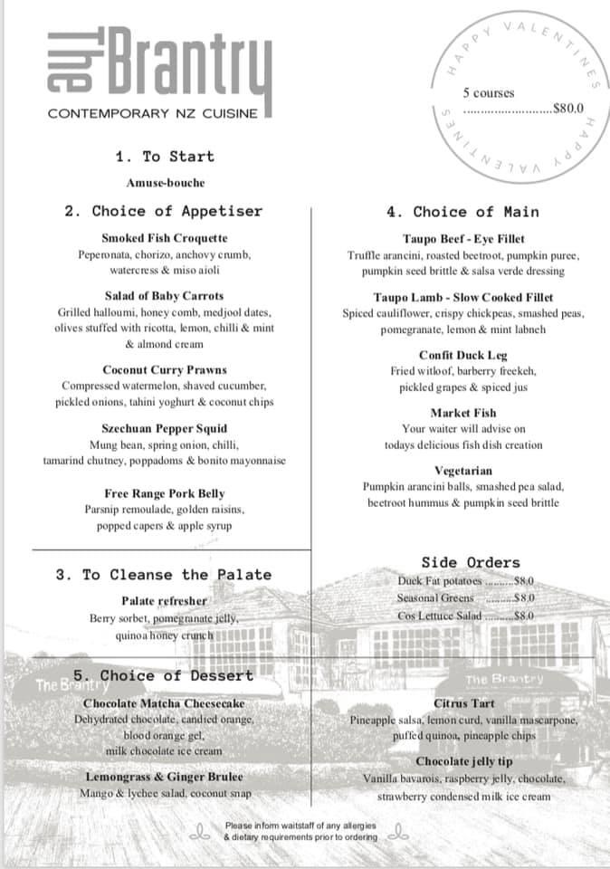 Menu at Brantry Eatery restaurant, Taupo