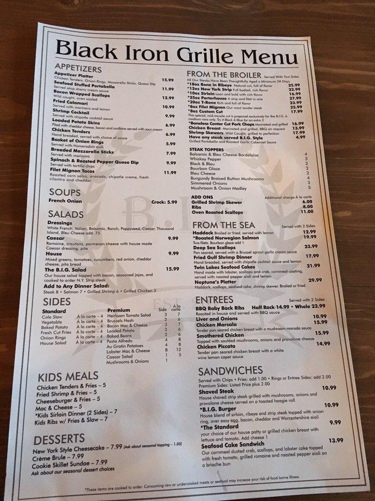 Menu at Black Iron Grille steakhouse, Kent