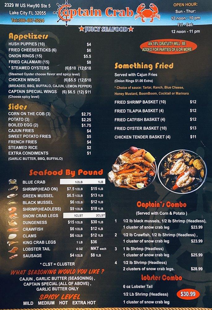 Menu at Captain Crab restaurant, Lake City