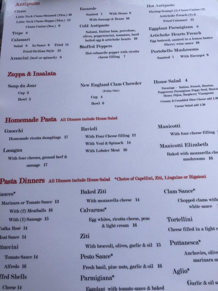 Menu at Mr. Dominic's at the Lake restaurant, Rochester