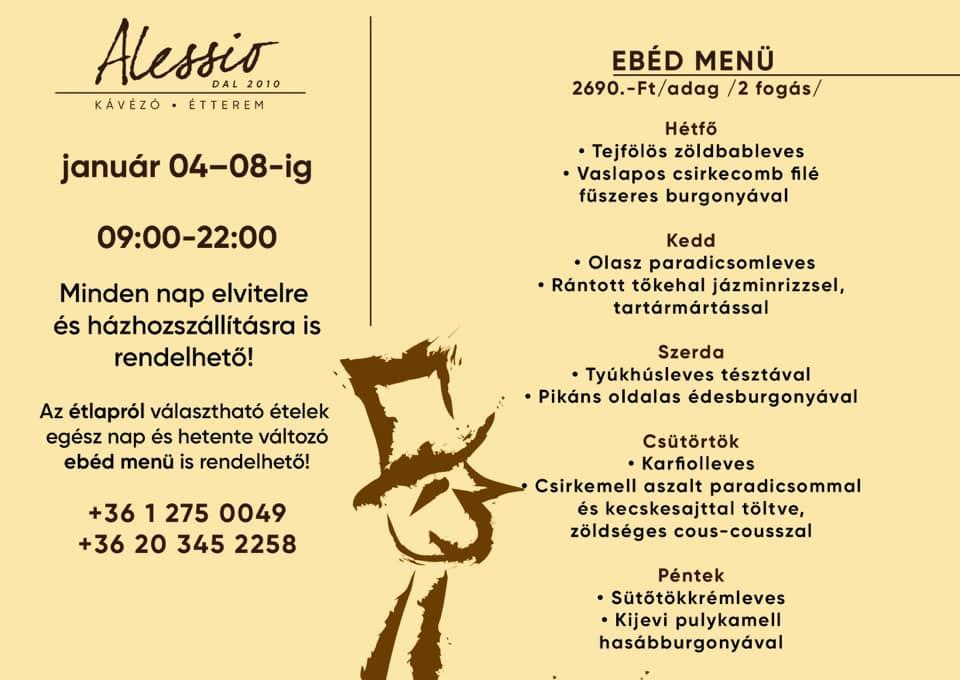 Menu at Alessio Cafe and Restaurant, Budapest