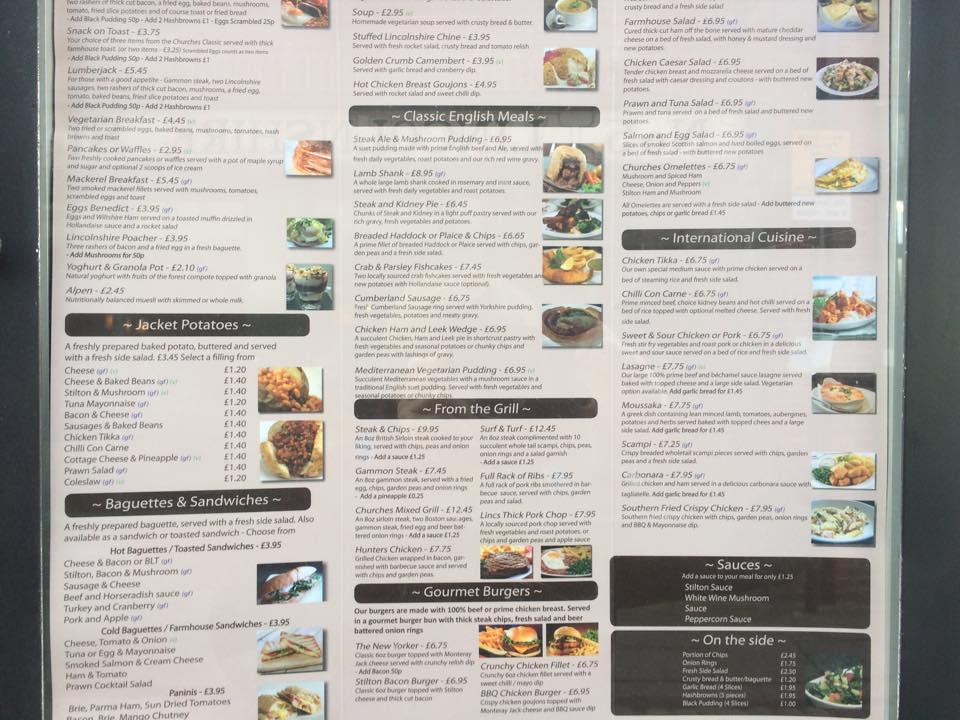 Menu at Churches Restaurant, Boston