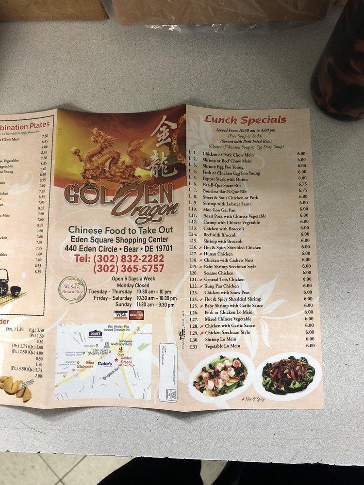 Menu at Golden Dragon restaurant, Bear, 440 Eden Cir