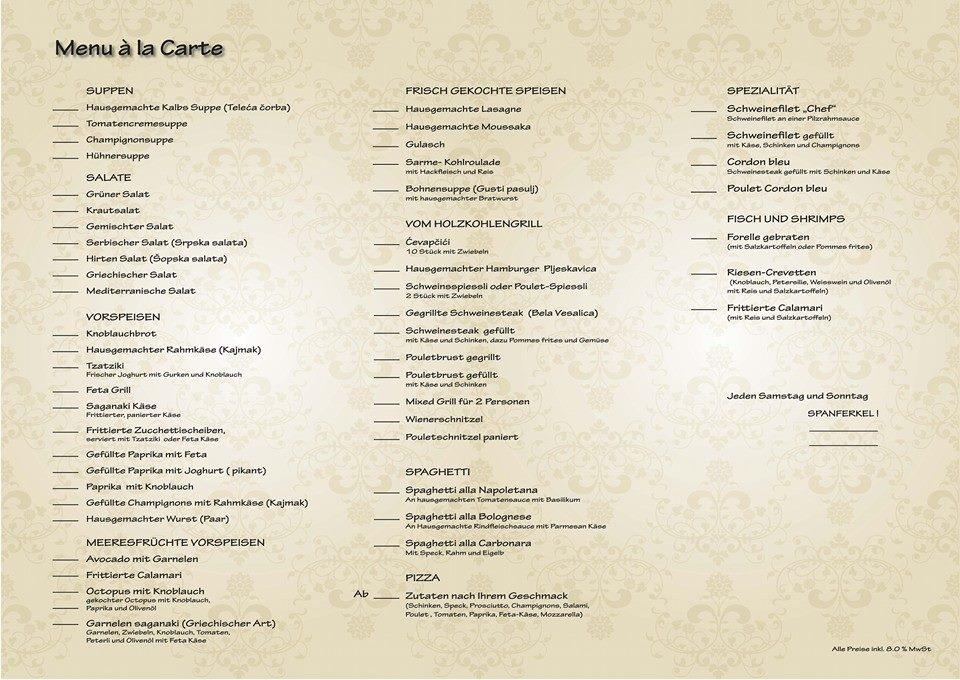 Menu at Heimat klein aber fein, Rorbas