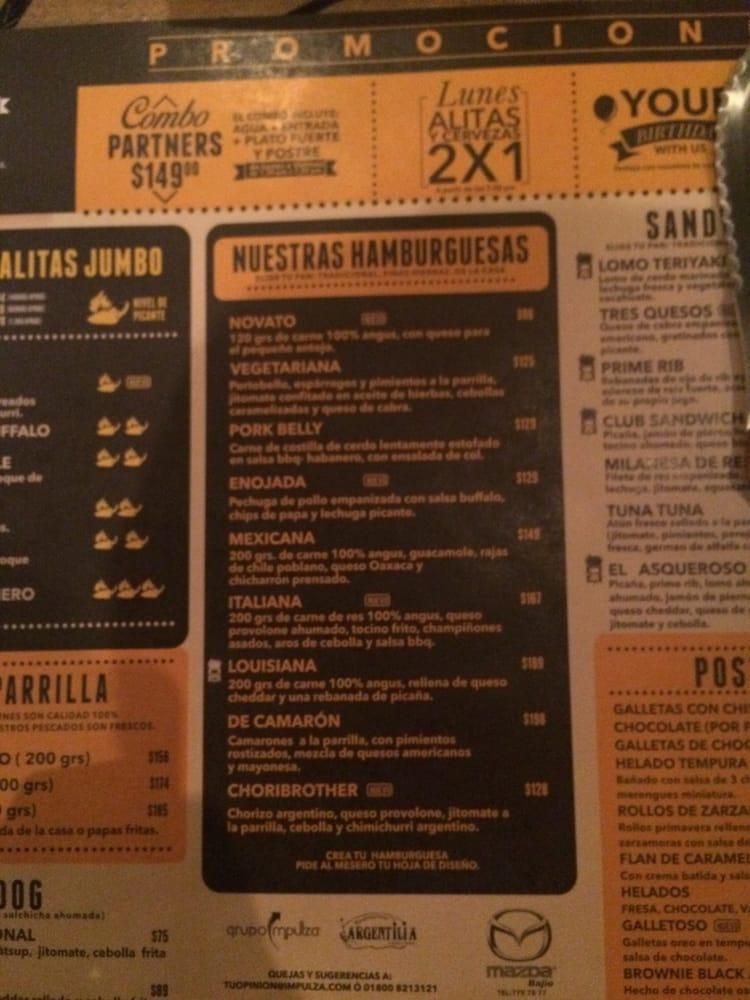 Menu at Partners and Brothers restaurant, Leon