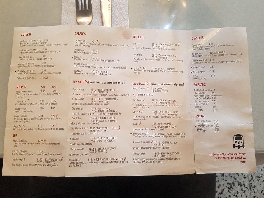 Menu at Restaurant Tuk Tuk, Montreal
