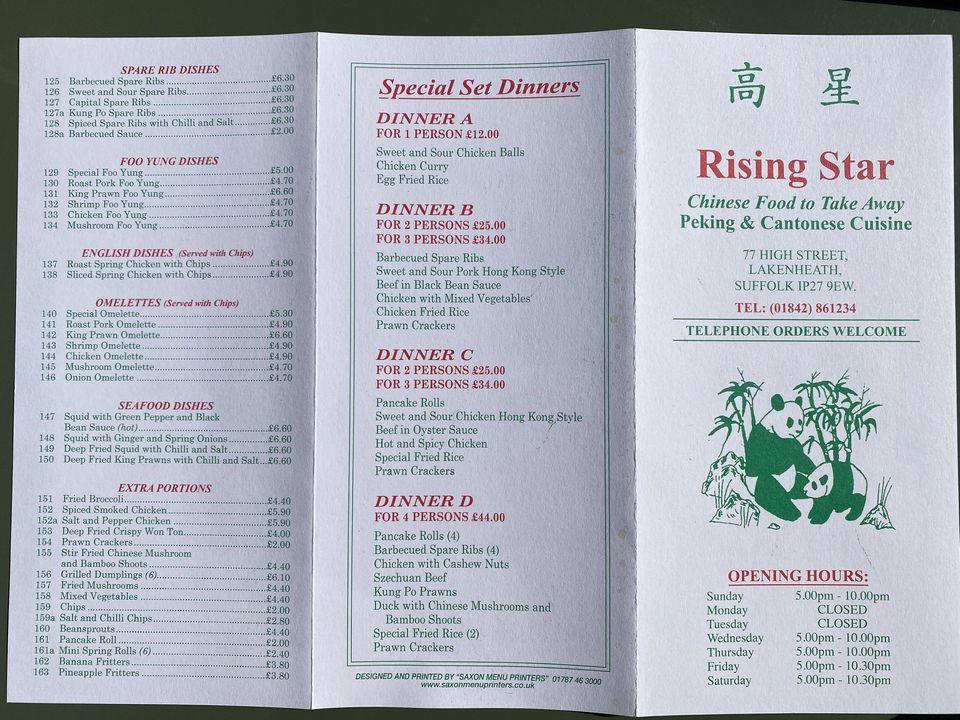 Menu at Rising Star fast food, Brandon