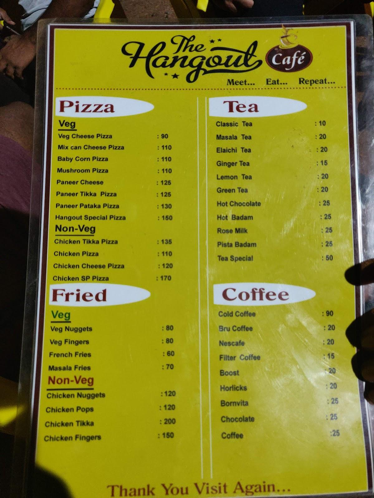 Menu at The Hangout, Dhone