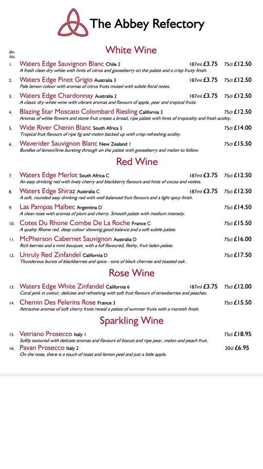 Menu at The Refectory Cafe, Hexham