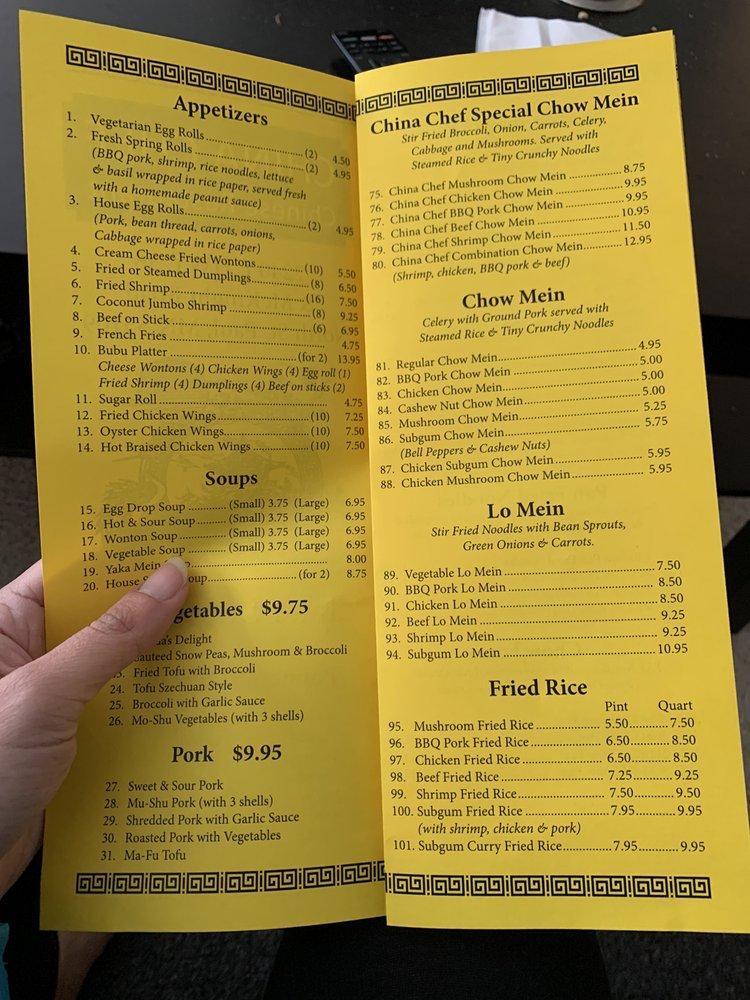 Menu at China Chef restaurant, Saint Paul
