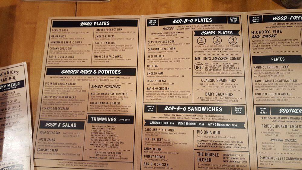 Menu at Jim 'N Nick's BBQ, Montgomery