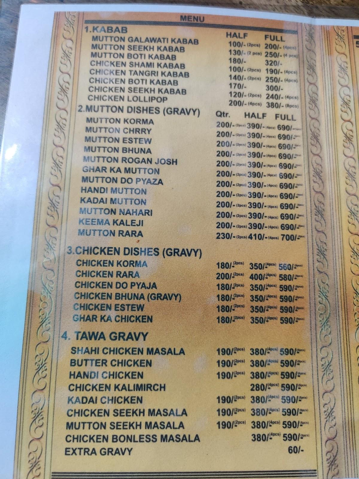 Menu at Lucknow-e-Dasterkhan, Greater Noida