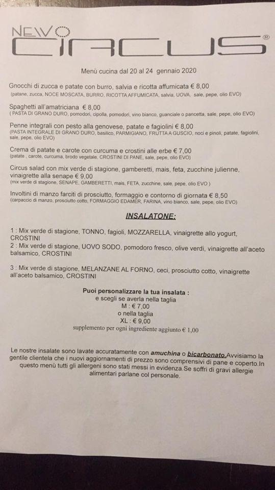 Menu at New Circus pub & bar, Trieste