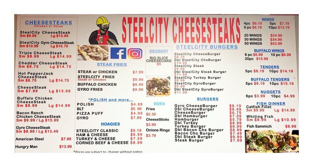 Menu at SteelCity CheeseSteaks restaurant, Gary