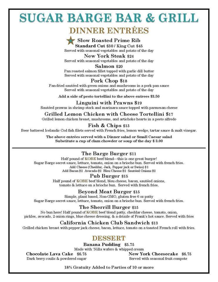 Sugar Barge Waterfront Bar And Grill Bethel Island Menu at Jimmy Ashman ...