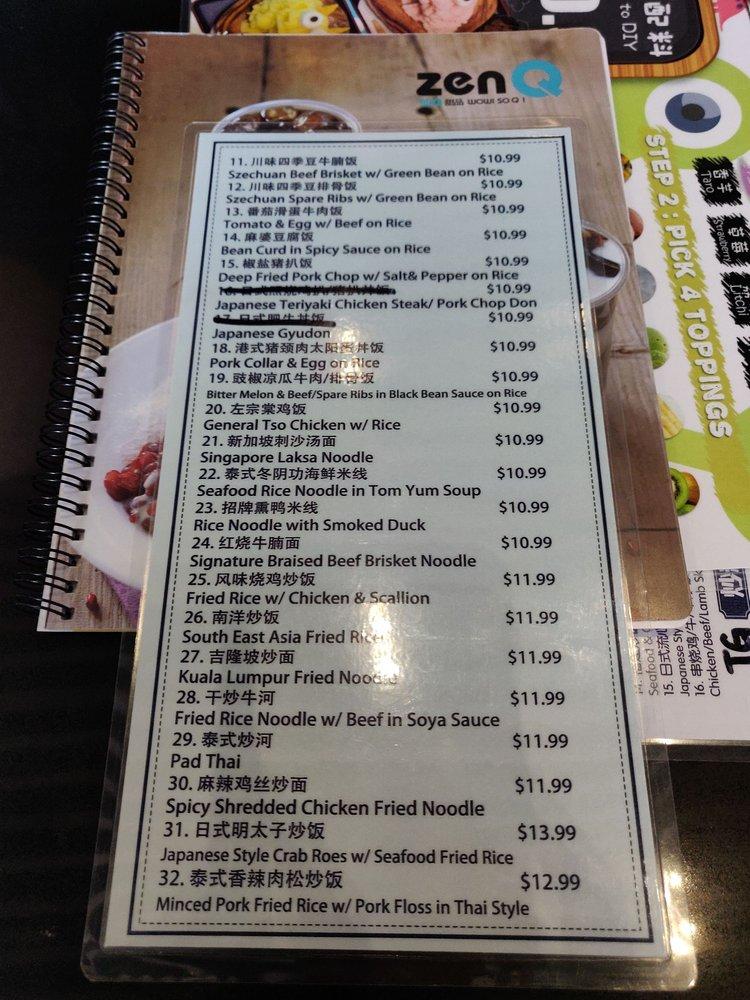 Menu at ZenQ & 桃花源 Taoyuan Neverland cafe, Markham, -8333 Kennedy Rd
